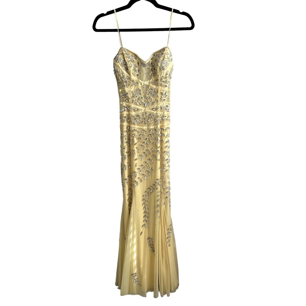 Vintage Cache Beaded Prom Maxi Dress Yellow - Gem